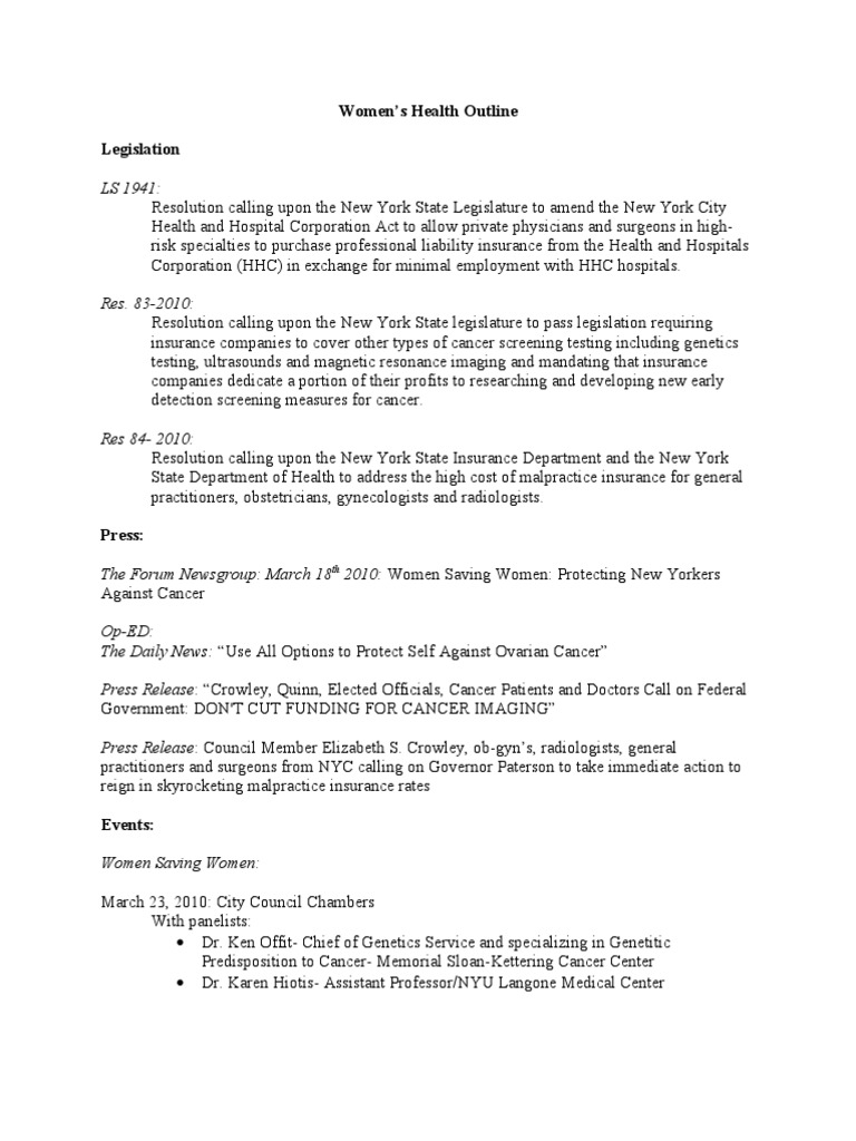 Women's Health Outline | PDF | Radiology | Hospital