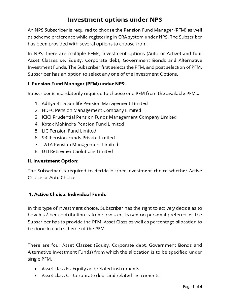 Nps PFM SchemeInfo | PDF | Investing | Investment Management