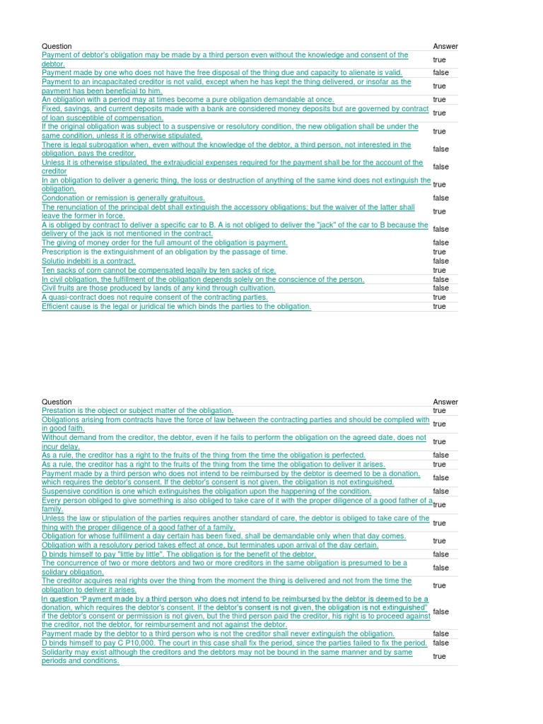 OBLICON | PDF | Law Of Obligations | Payments