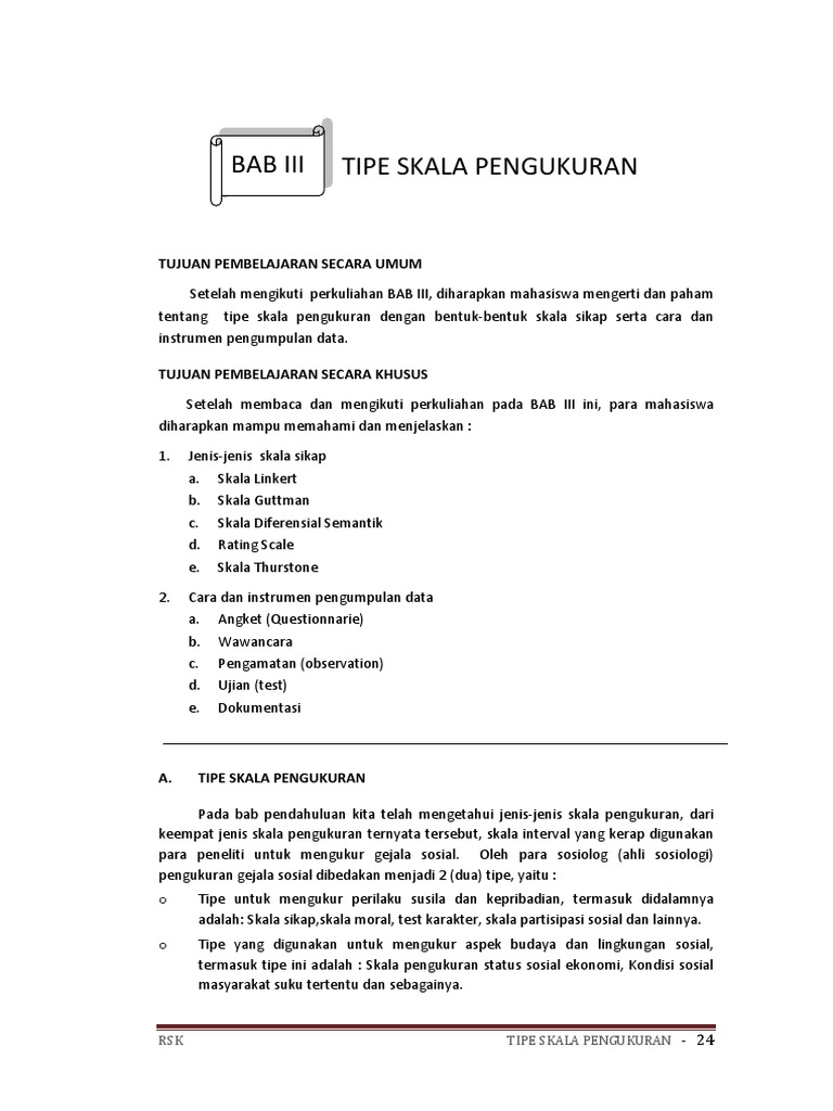 Bab III - Tipe Skala Pengukuran | PDF