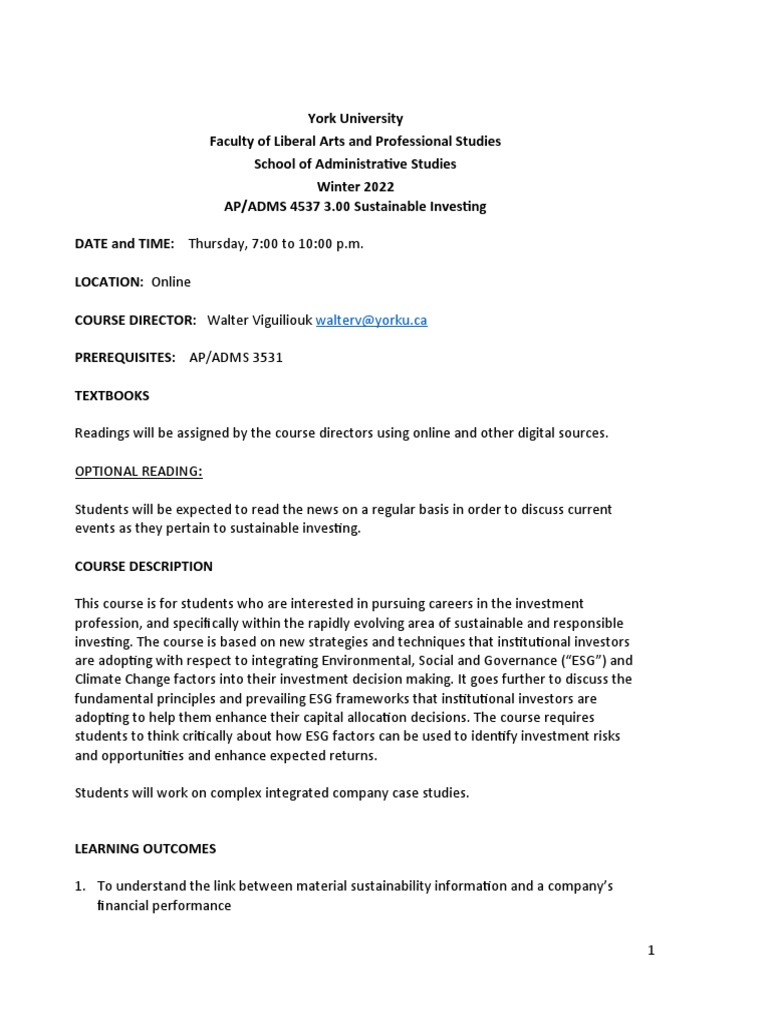 Sustainable Investing Course Guide | PDF | Sustainability | Economies