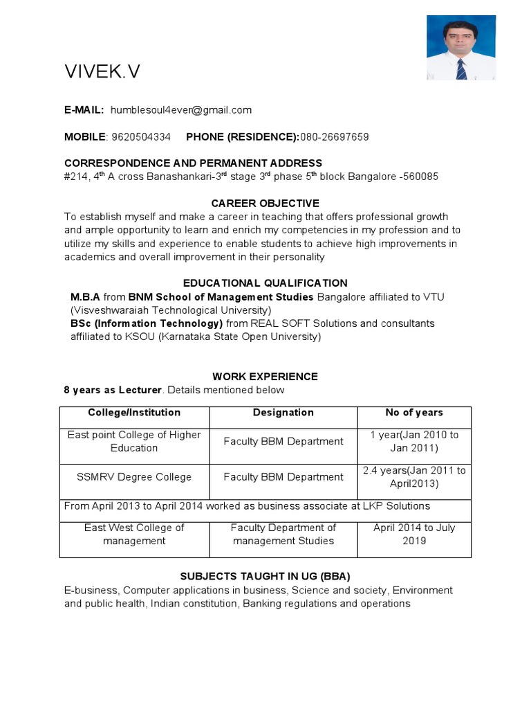 Vivek Resume | PDF | Master Of Business Administration