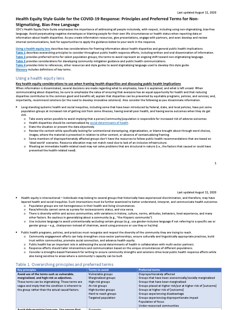 Health Equity Style Guide CDC Reducing Stigma | PDF | Health Equity ...