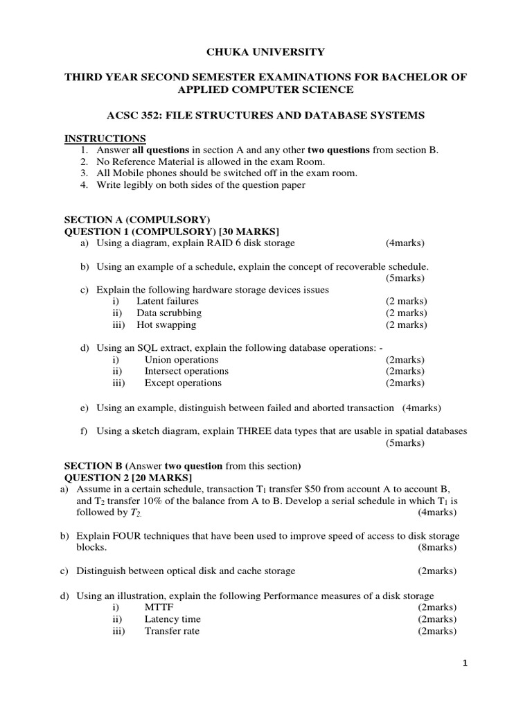 Acsc 352 Exam | PDF | Databases | Computer Data Storage