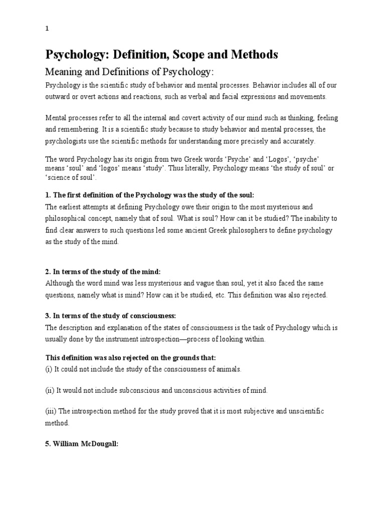 Psychology Definition, Scope Method | PDF | Psychology | Experiment