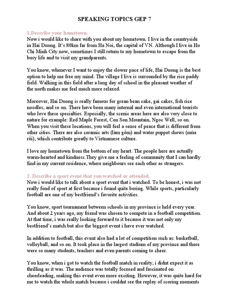 Speaking Topics Gep 7 | PDF