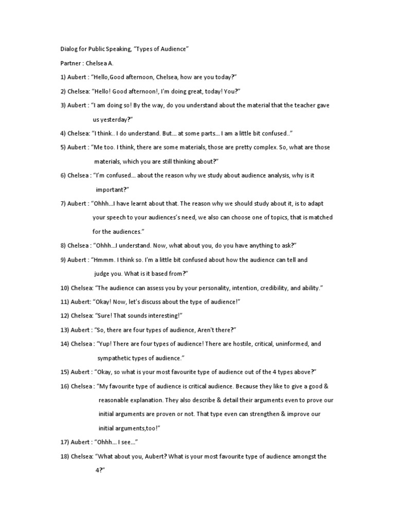 Dialog For Public Speaking Chelsea & Aubert 4 Types of Audience UPDATED ...