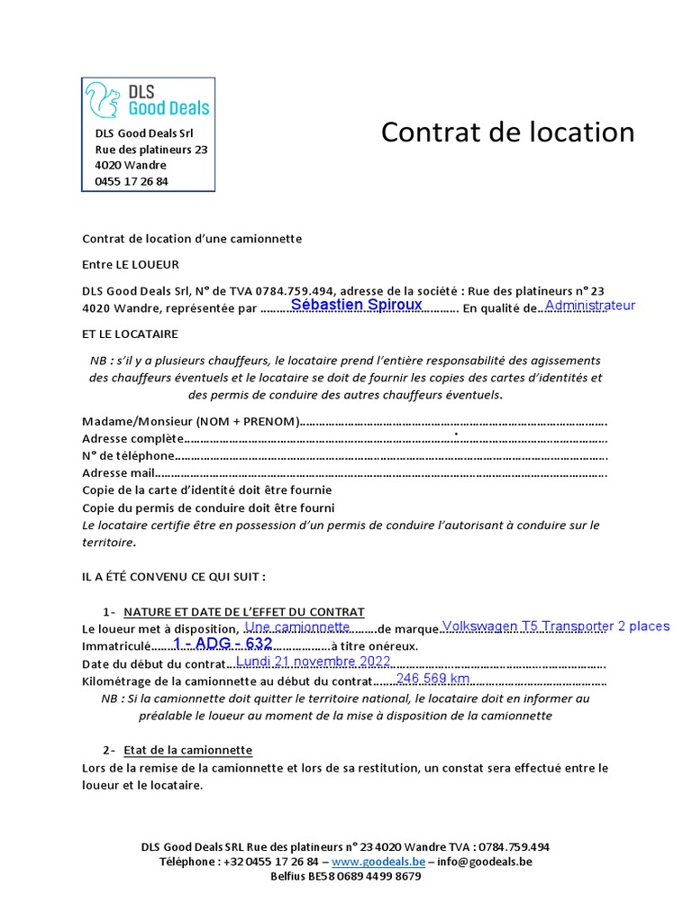Contrat de Location Remplir | PDF