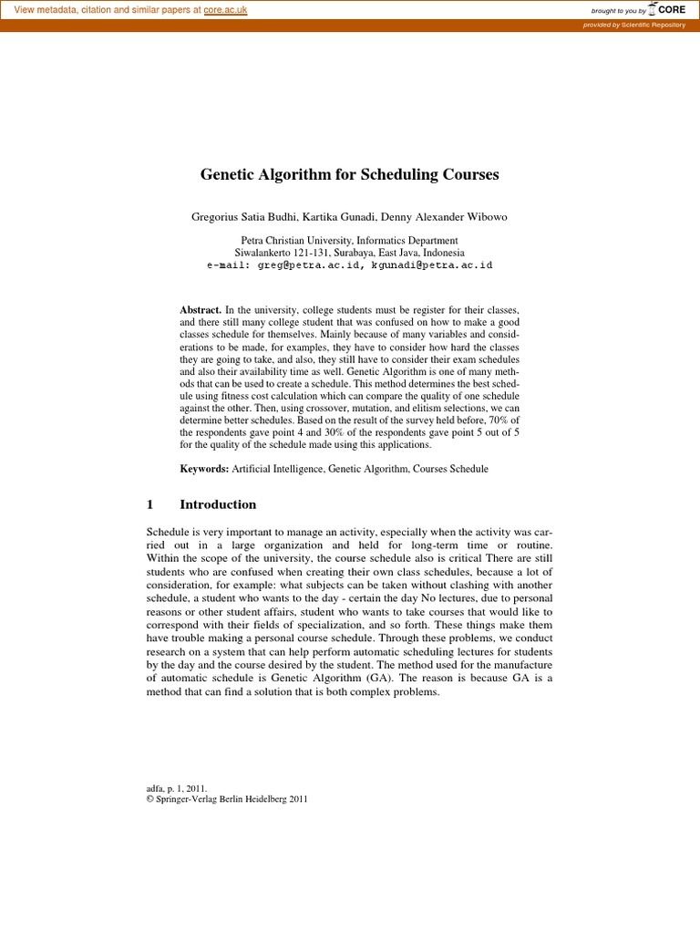 Genetic Algorithm For Scheduling Courses | Download Free PDF | Genetic Algorithm | Genetics