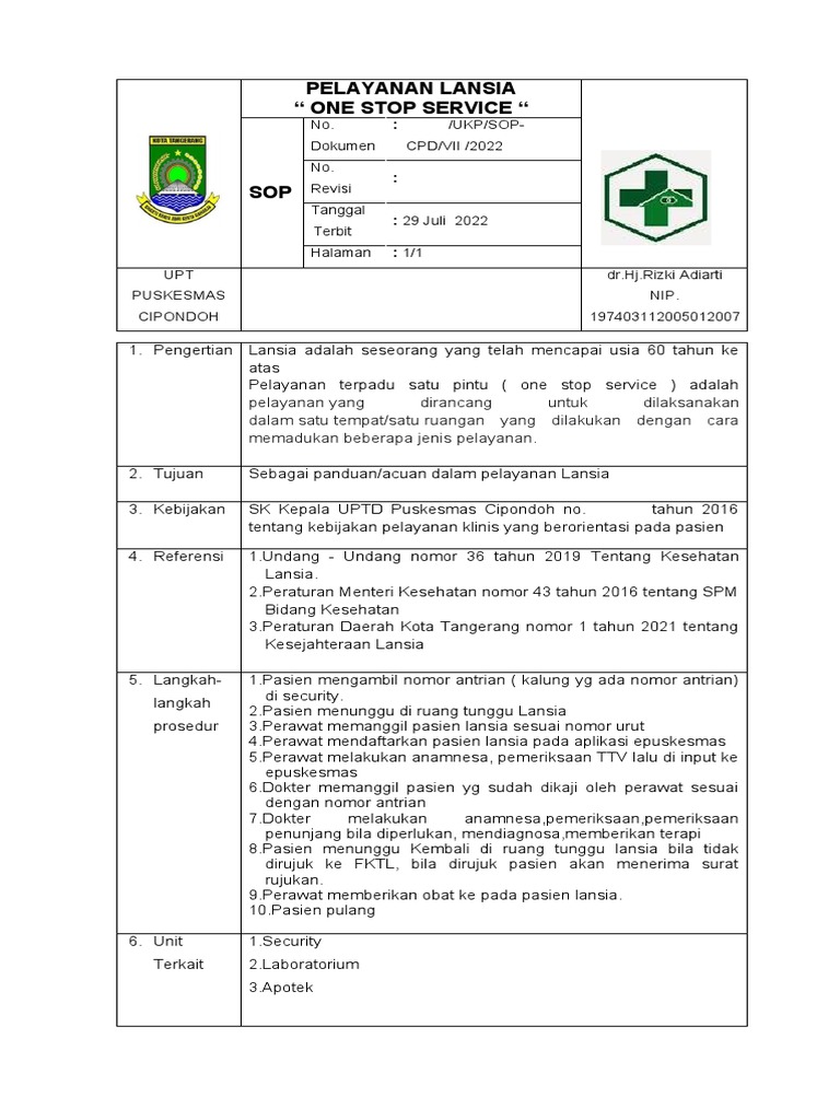 Sop Pelayanan Lansia 2022 | PDF