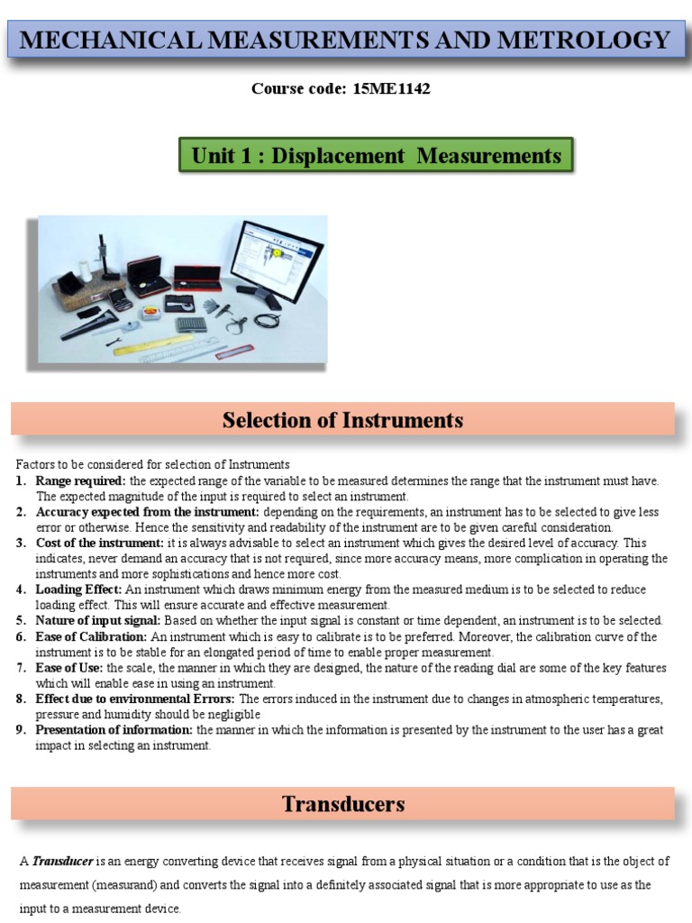 MMM Lecture - Unit 1 - Displacement Measurement | PDF