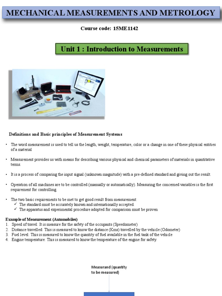 MMM Lecture - Unit 1 - Intro To Measurements | PDF | Pressure Measurement | Measurement
