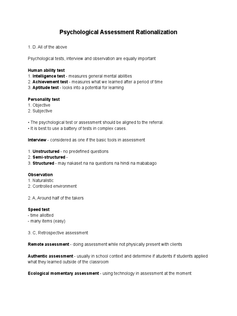Psychological Assessment Rationalization | PDF | Errors And Residuals ...