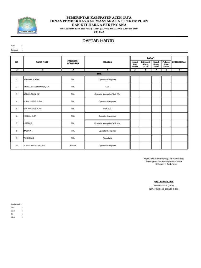 Absen THL Dan Bakti DPMPKB | PDF