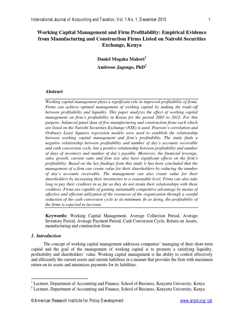 Working Capital Management and Firm Probability | PDF | Working Capital | Statistics