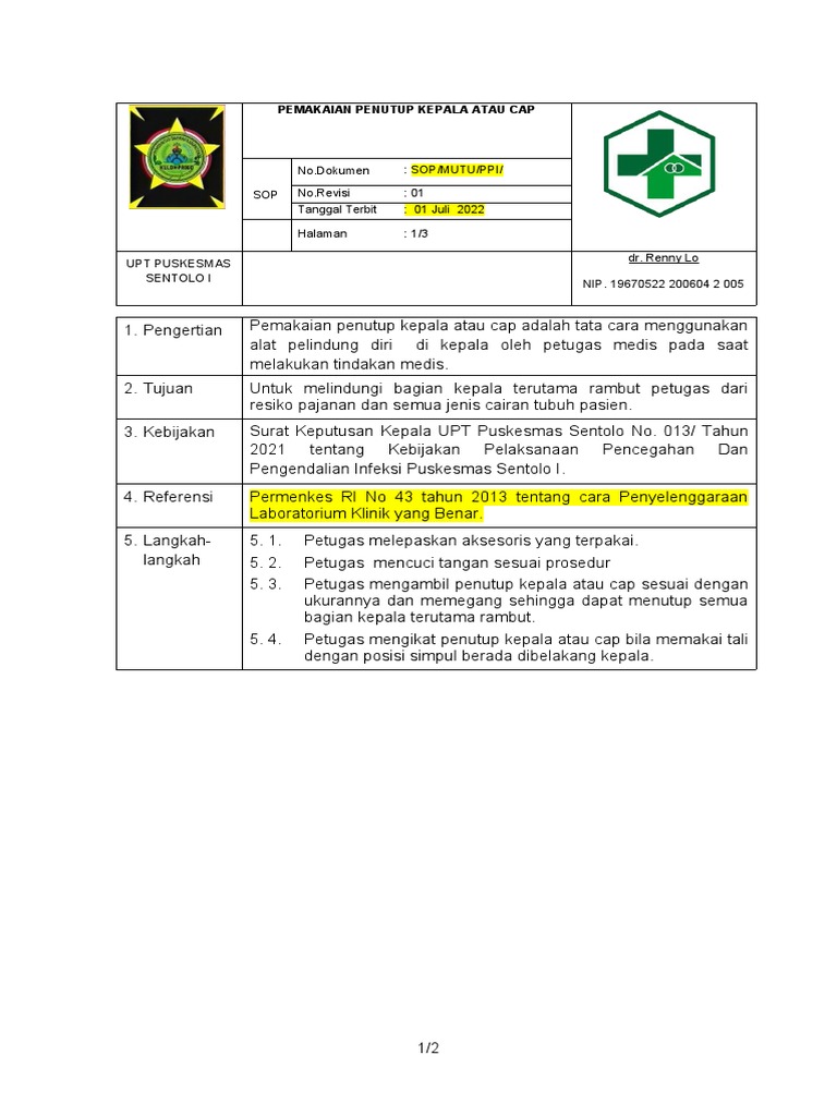Sop Pemakaian Penutup Kepala Atau Cap | PDF