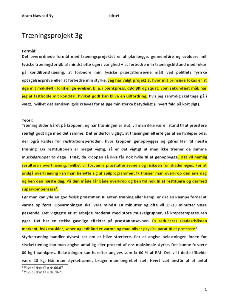 Træningsprojekt Idræt | PDF