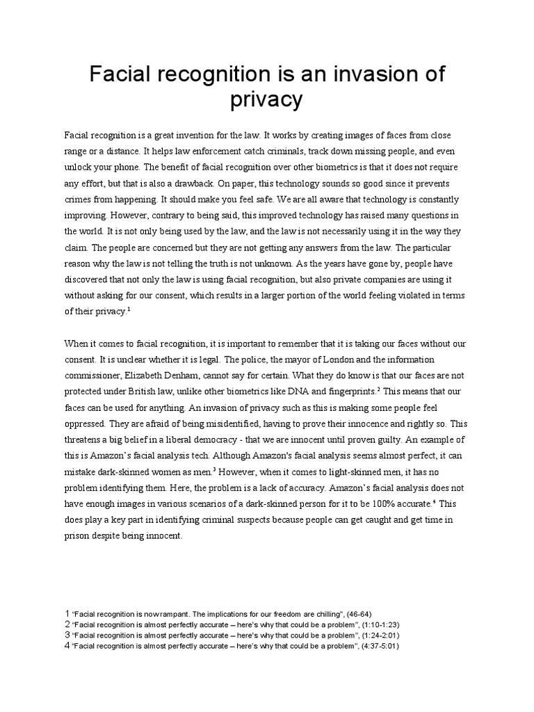Facial Recognition - Argumentative Essay | PDF | Privacy | Closed ... Facial Recognition - Argumentative Essay | PDF | Privacy | Closed ...