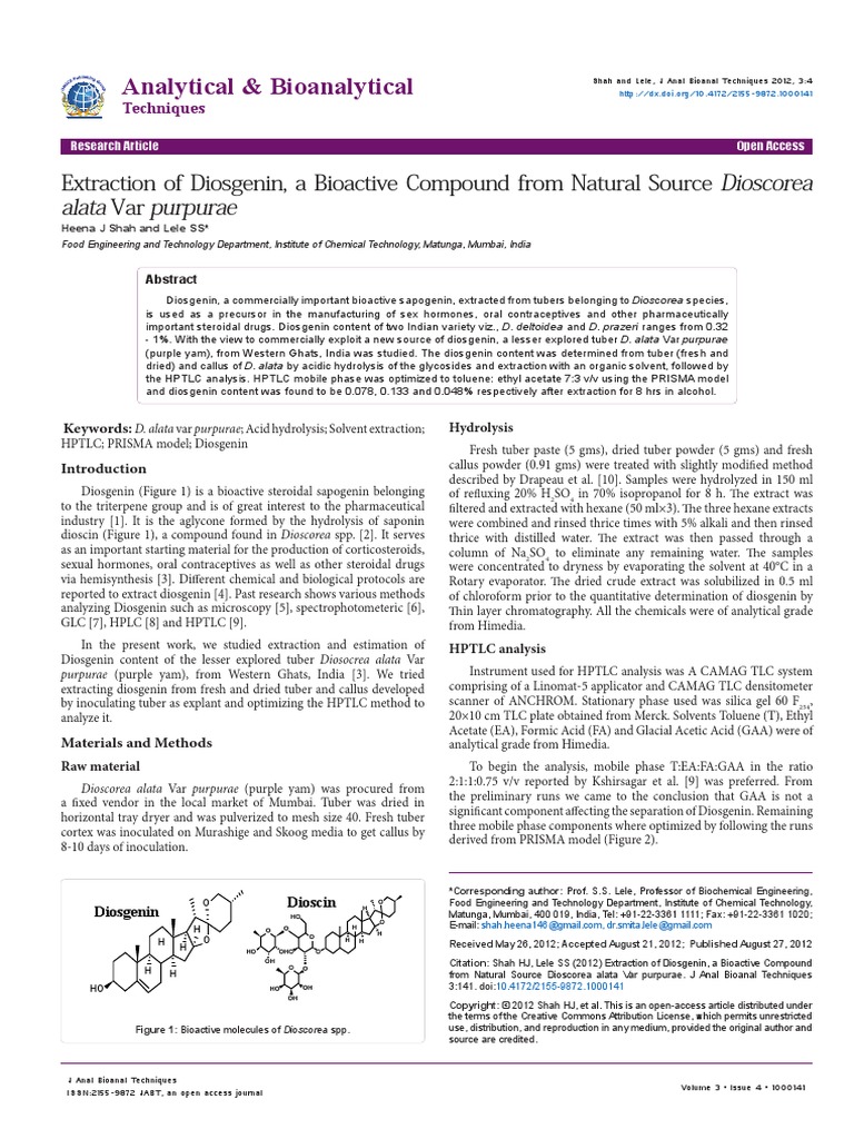 Extraction of Diosgenin A Bioactive Compound From Natural Source ...