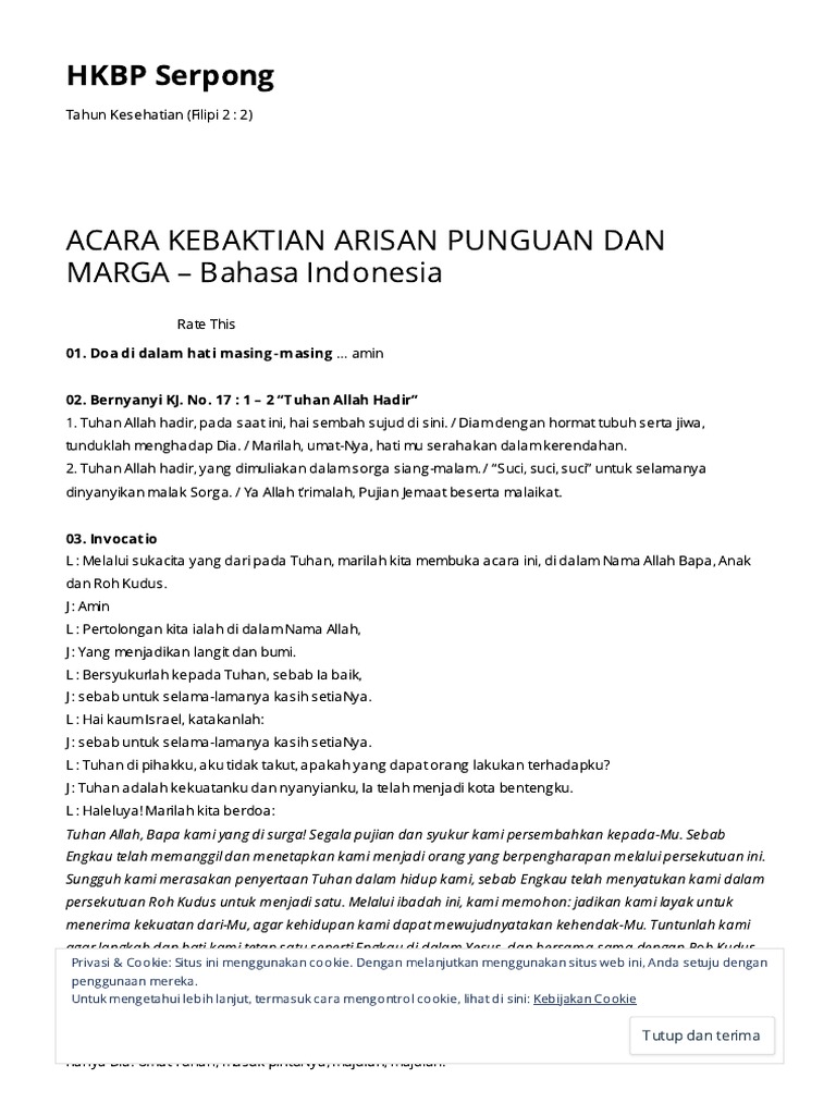 Acara Kebaktian Arisan Punguan Dan Marga - Bahasa Indonesia - HKBP ...