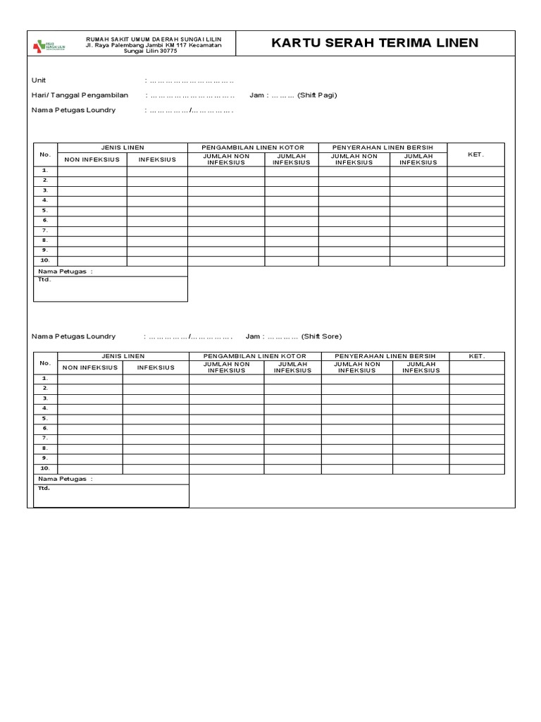 Formulir Serah Terima Linen - 1 | PDF