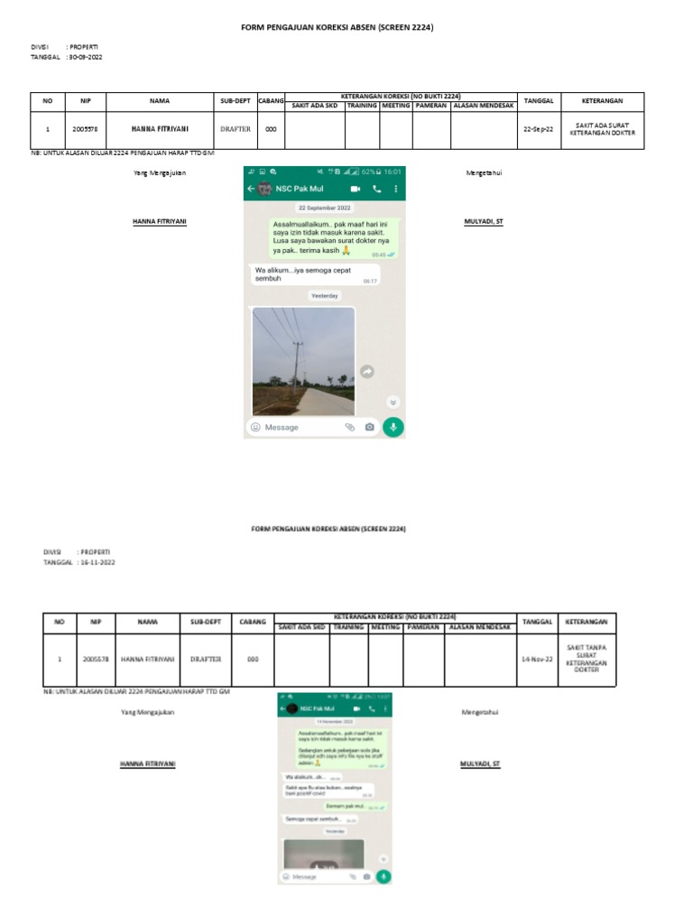 Form Koreksi Absen TNP Surat Dokter | PDF