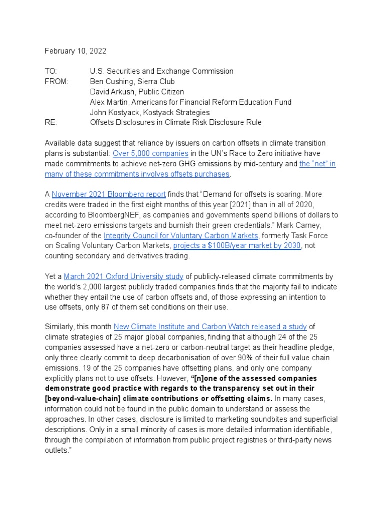 Offsets Disclosures in Climate Risk Disclosure Rule | PDF | Carbon ...