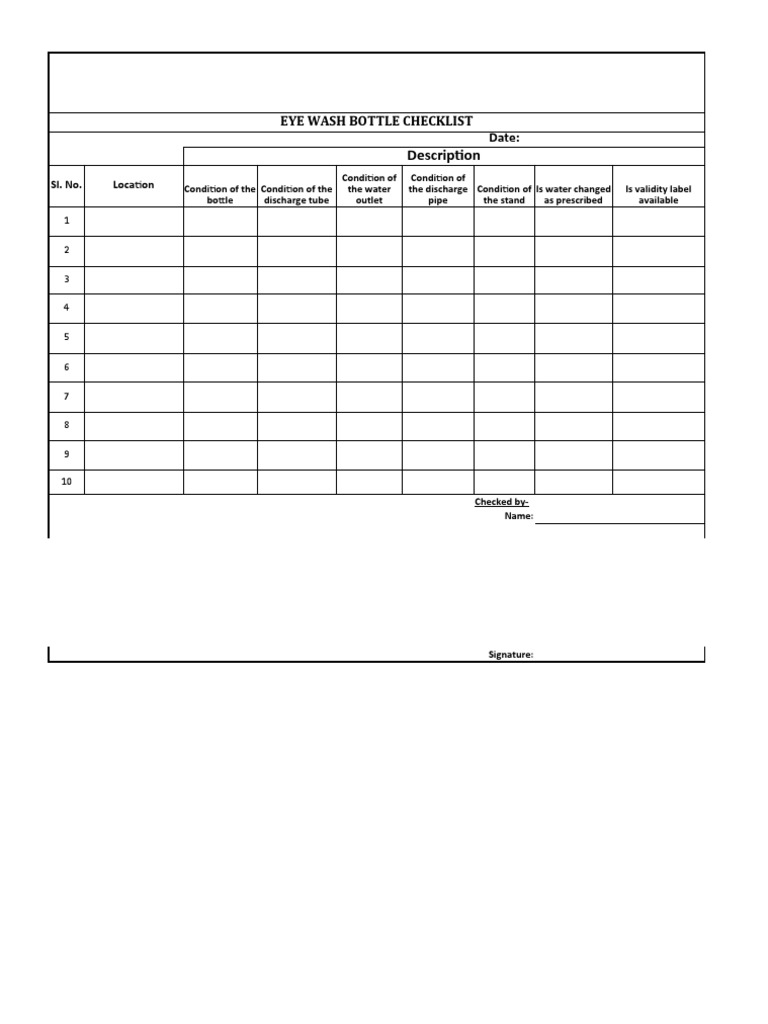 Eye Wash Bottle Inspection Checklist | PDF