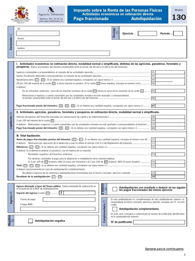 Modelo 130: Autoliquidación IRPF Autónomos | PDF | Economias | Finanzas ...