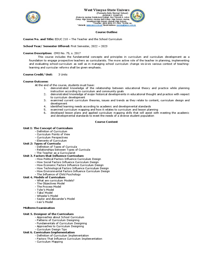 Course Outline ED 210 1st Sem 2022 2023 | PDF