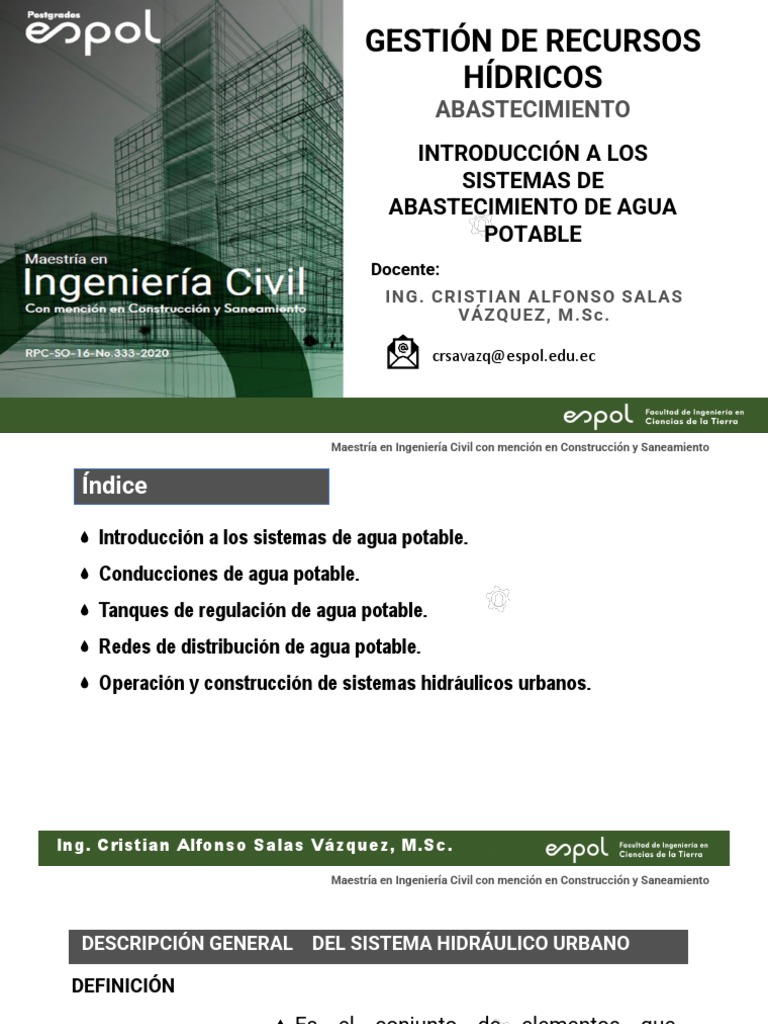Introducción a los sistemas de abastecimiento de agua potable | PDF | Tubería (transporte de ...