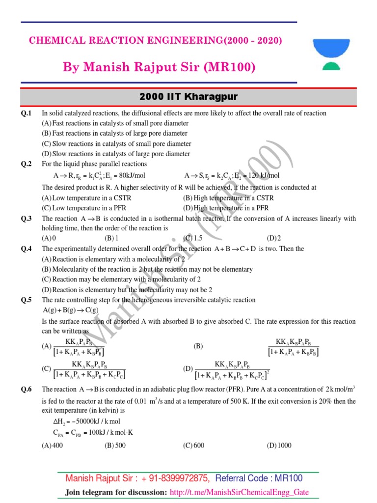 Chemical Reaction Engineering Problems | PDF