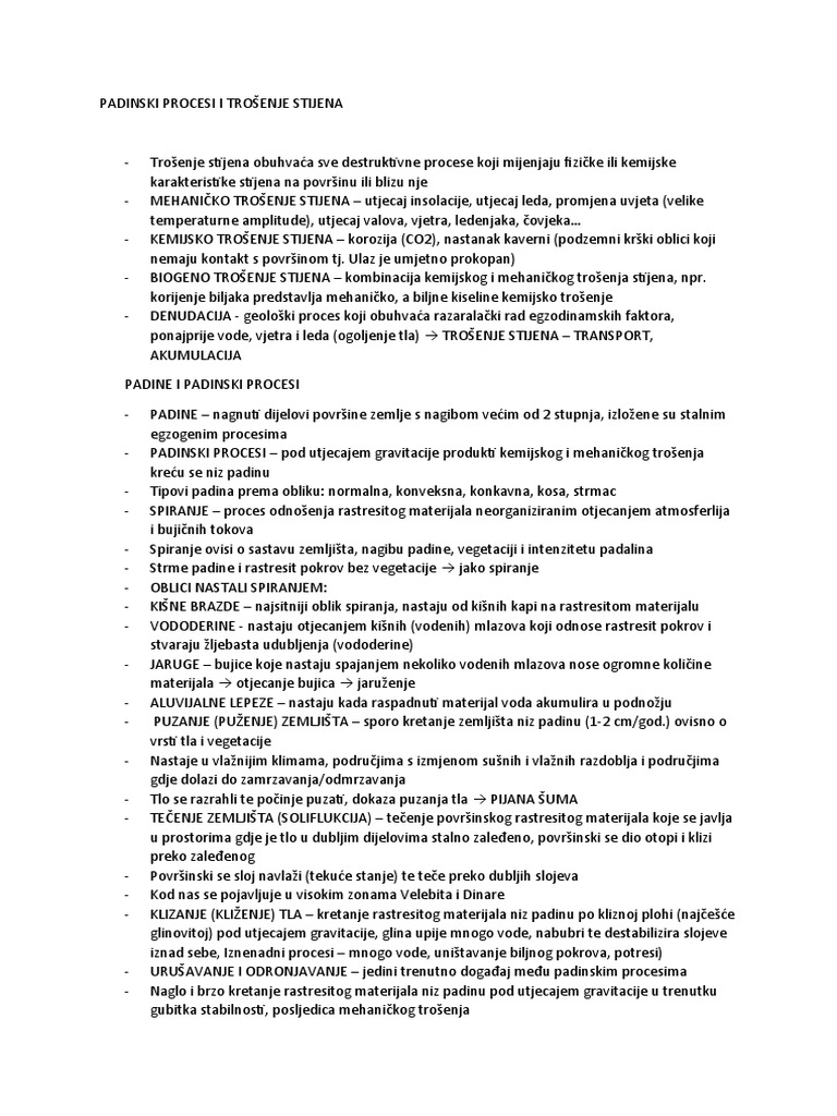 Padinski Procesi I Trošenje Stijena | PDF