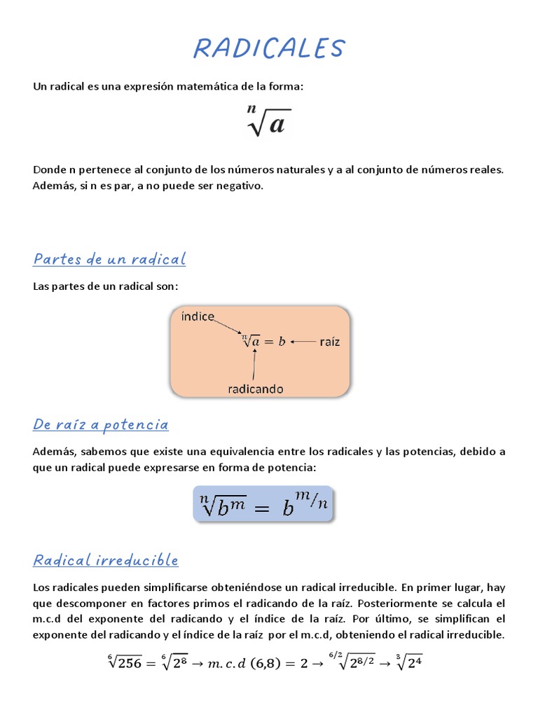 RADICALES | PDF | Exponenciación | Álgebra