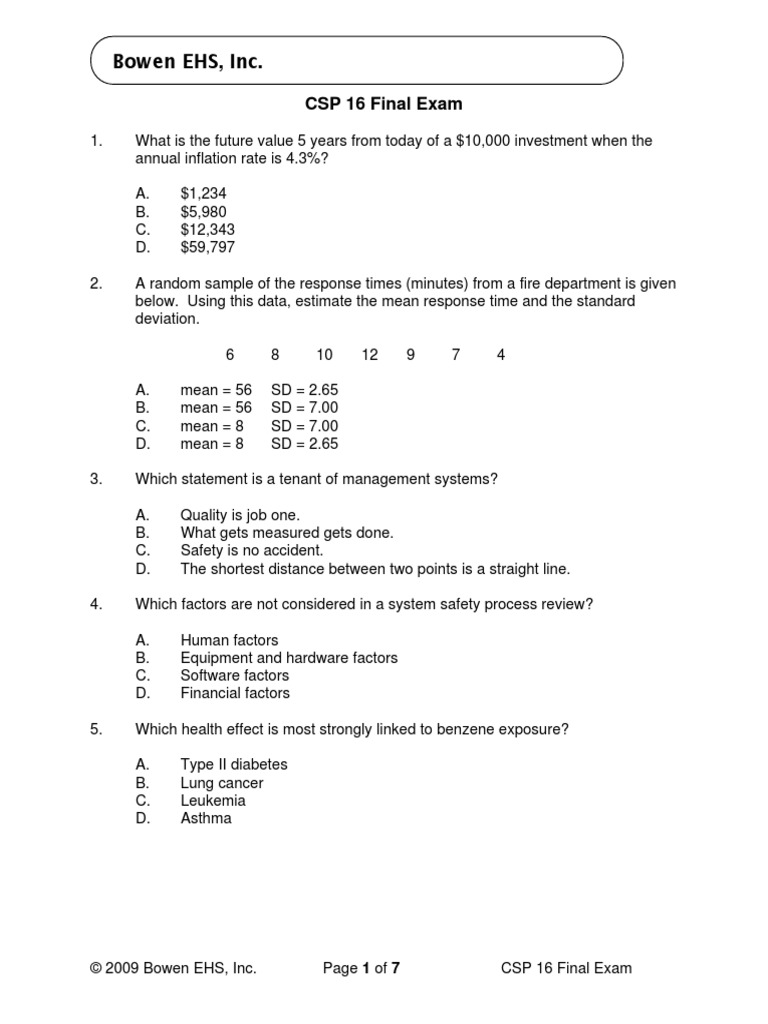 CSP 16 Final Exam Rev007 | PDF | Arsenic | Occupational Safety And Health