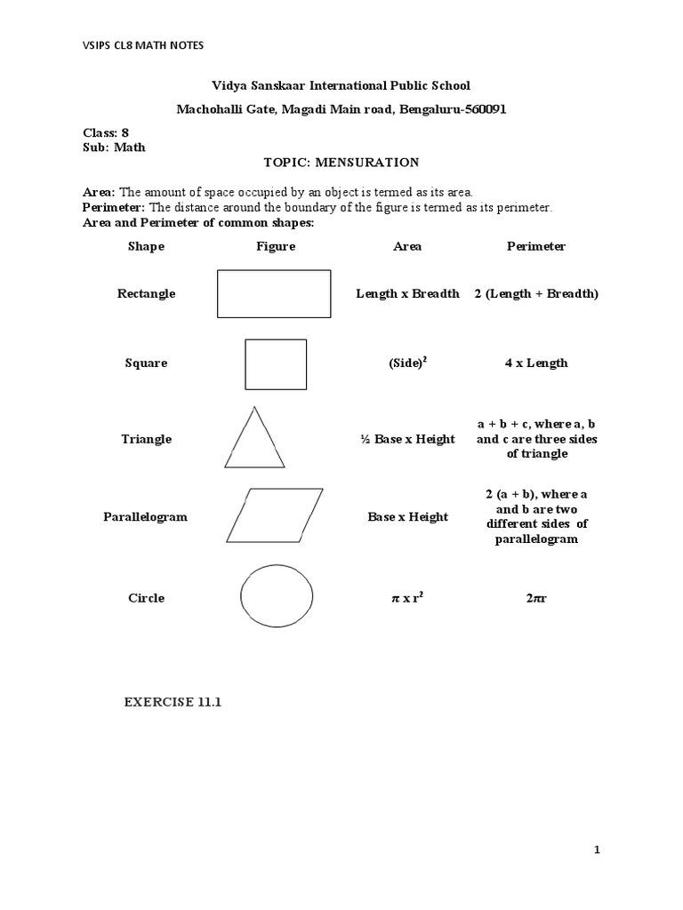 Notes of Mensuration | PDF