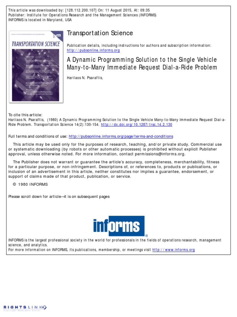 A Dynamic Programming Solution To The Single Vehicle Many-to-Many Immediate Request Dial-A Ride ...