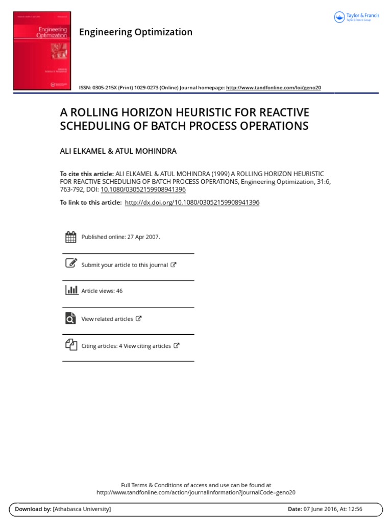 A Rolling Horizon Heuristic For Reactive Scheduling of Batch Process Operations | PDF ...