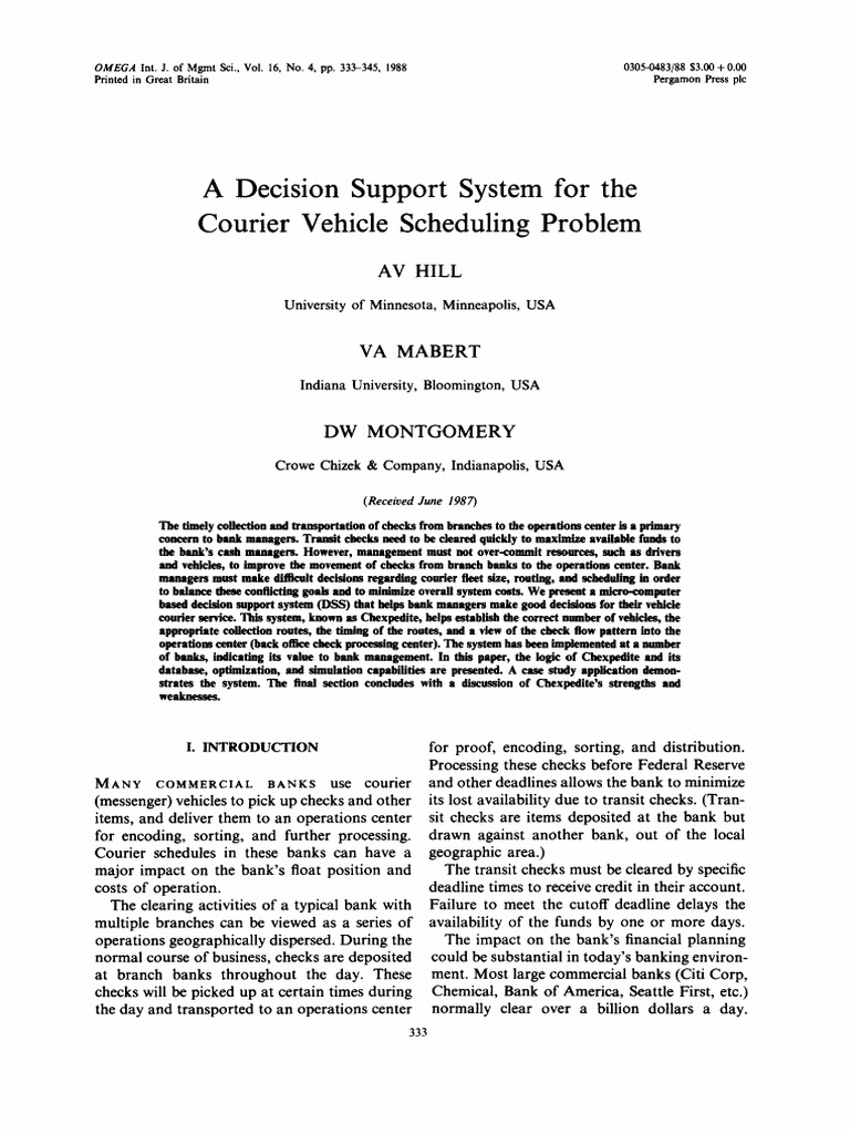 A Decision Support System For The Courier Vehicle Scheduling Problem | PDF | Mathematical ...