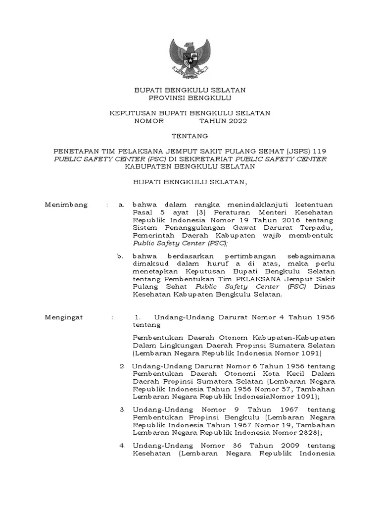 SK Bupati Anggota PSC Tahun 2022 | PDF