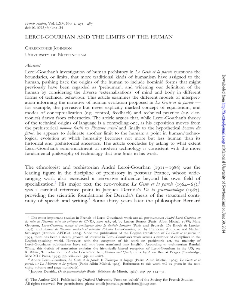 Leroi Gourhan and The Limits of The Human | PDF | Paleolithic | Human