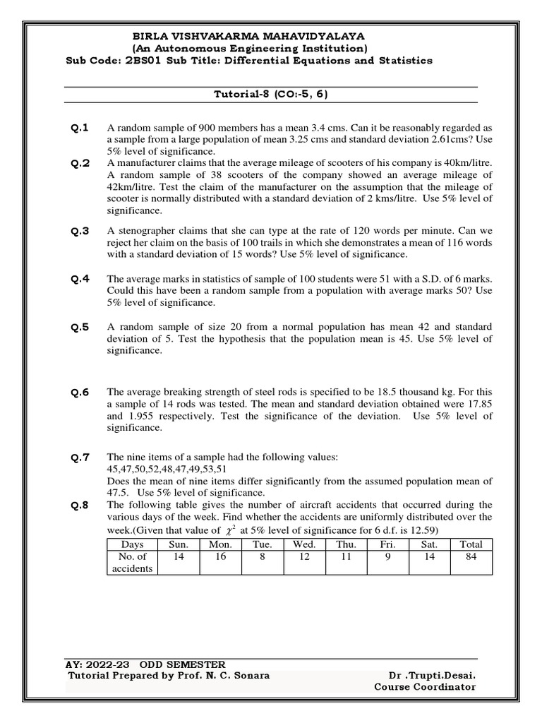Tutorial 8 | PDF | Standard Deviation | Statistics