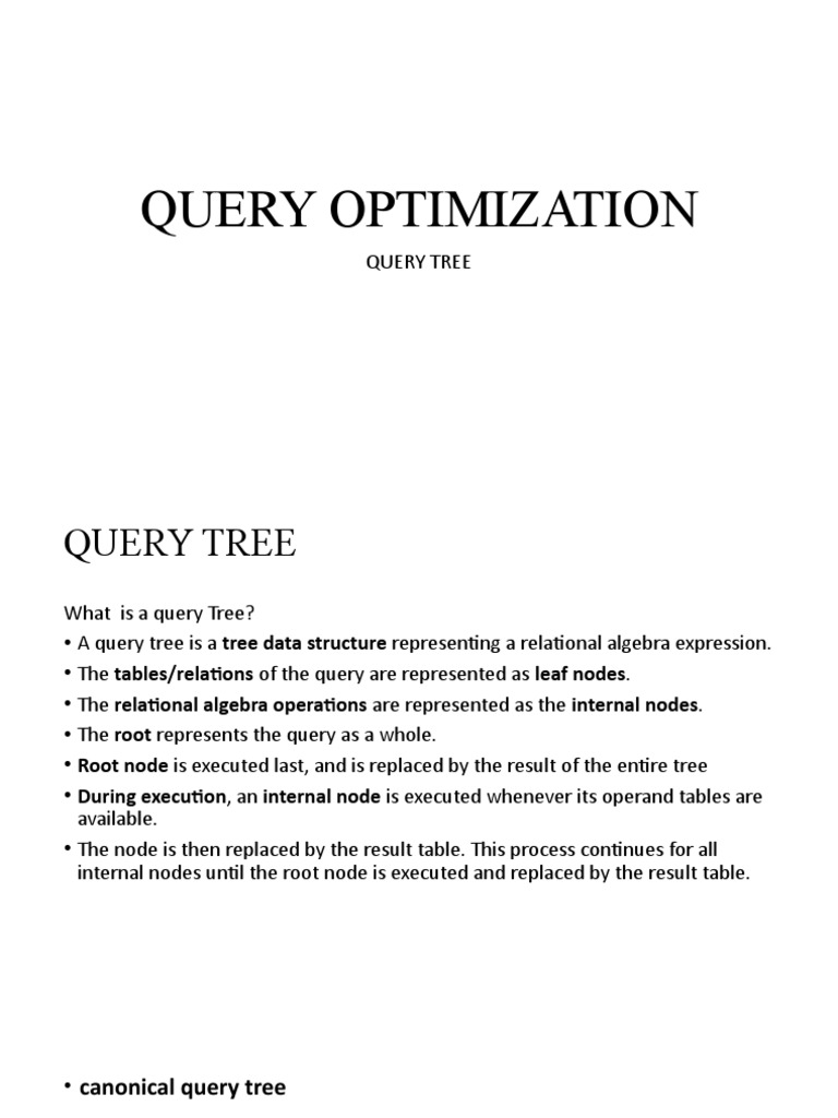 Query Tree Generation and Optimization | PDF | Data | Computer Programming