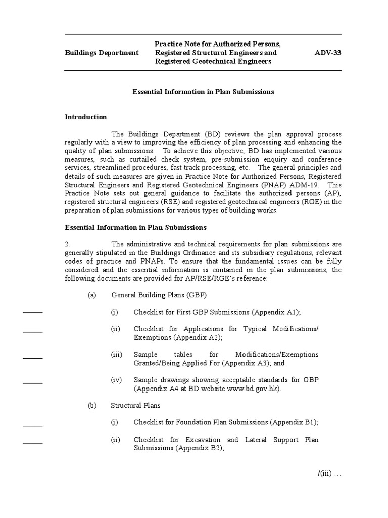 ADV033 - Essential Information in Plan Submissions | Download Free PDF ...