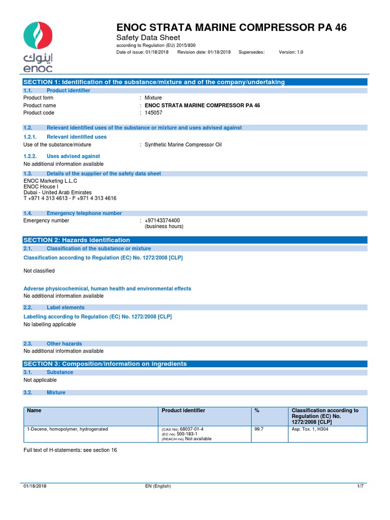 Enoc Strata Marine Compressor Pa 46 | PDF | Dangerous Goods | Firefighting