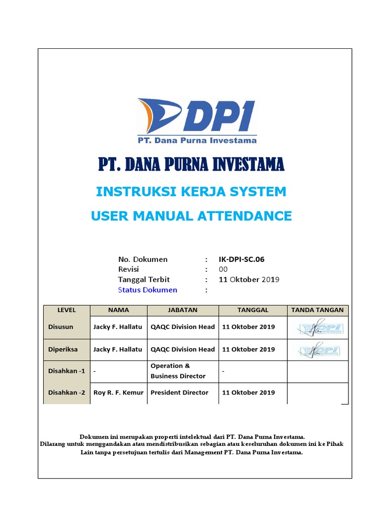 IK-DPI-SC.06 Instruksi Kerja System User Manual (Attendance) HR | PDF