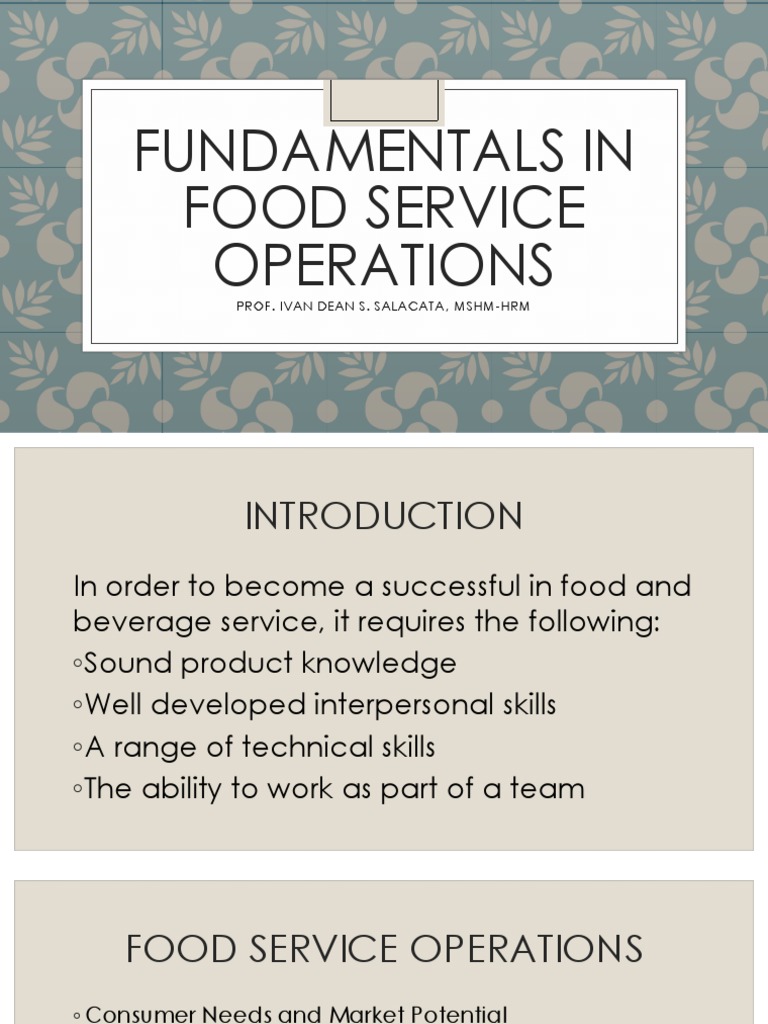 01 Introduction To Food Service Operations | PDF | Restaurants | Cafeteria