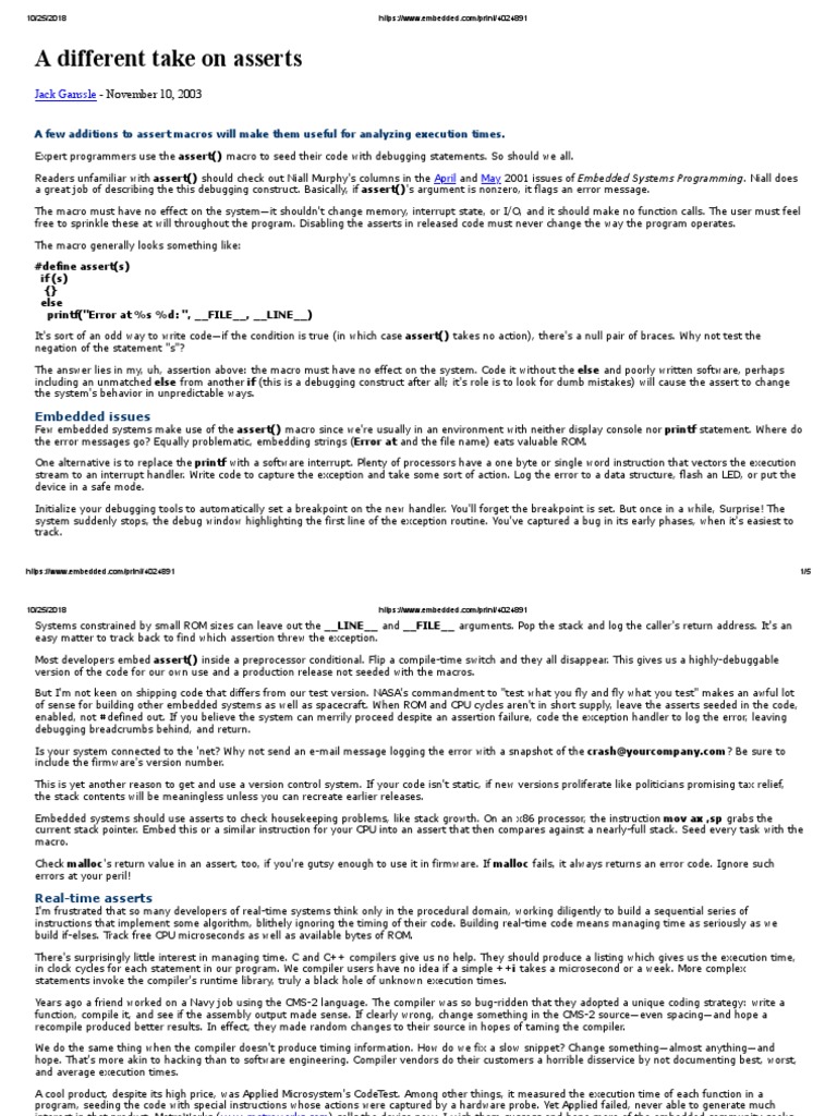 A Different Take On Asserts - Jack Ganssle - Embedded | PDF | Debugging ...