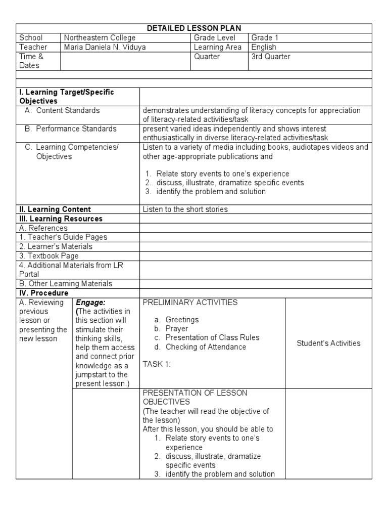 English Viduya | PDF | Teachers | Lesson Plan