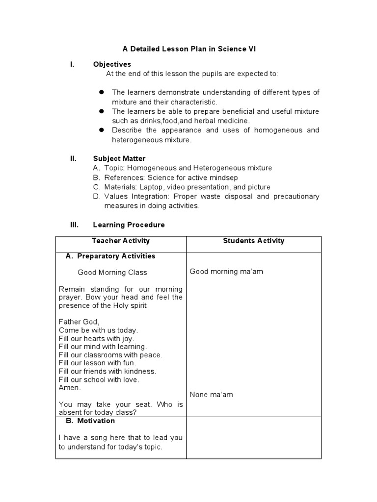 A Detailed Lesson Plan in Grade 6 Science | PDF | Mixture | Filtration